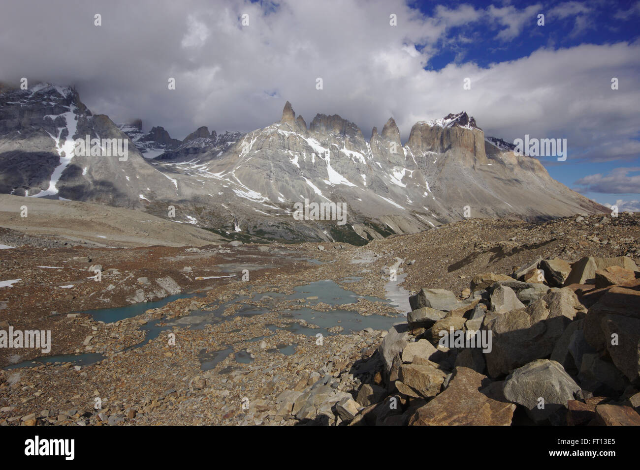 Ground moraine, melt water, with Espada, Hoja, Mascara and Cuerno Norte ...