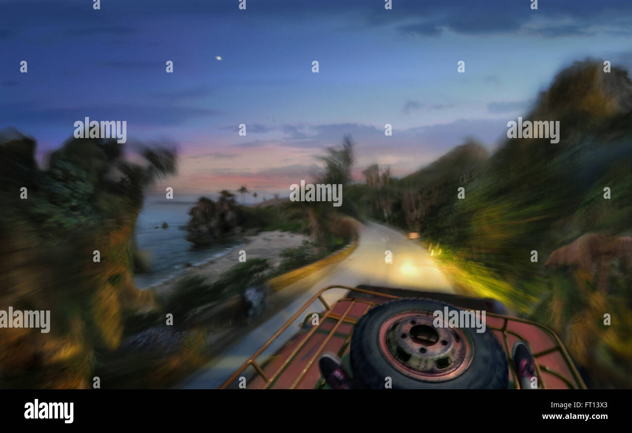 Landscape from a jeepney in motion, Batan Island, Batanes, Philippines ...