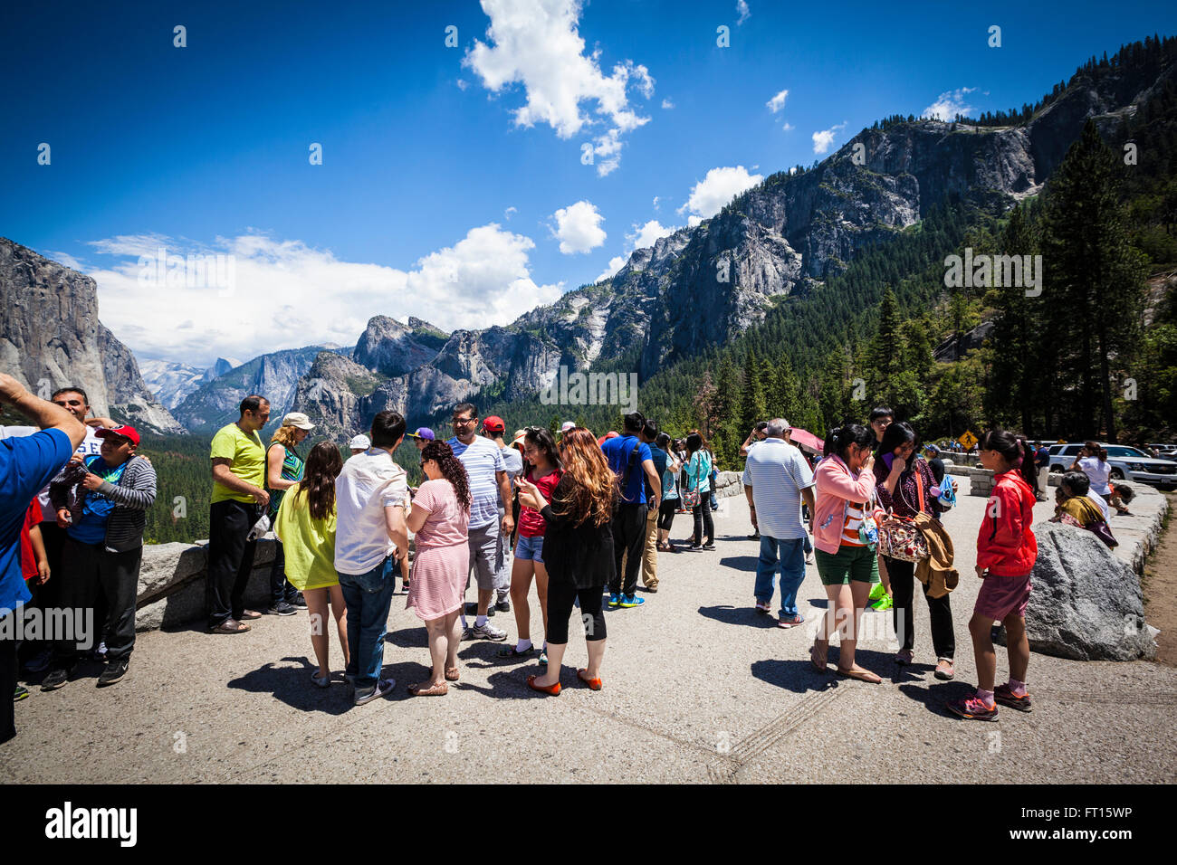 People at Yosemite National Park Valley from Tunnel View Stock Photo ...