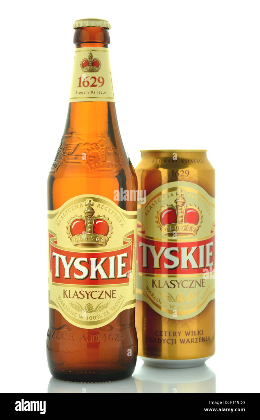 Tyskie pale lager beer isolated on white background Stock Photo - Alamy