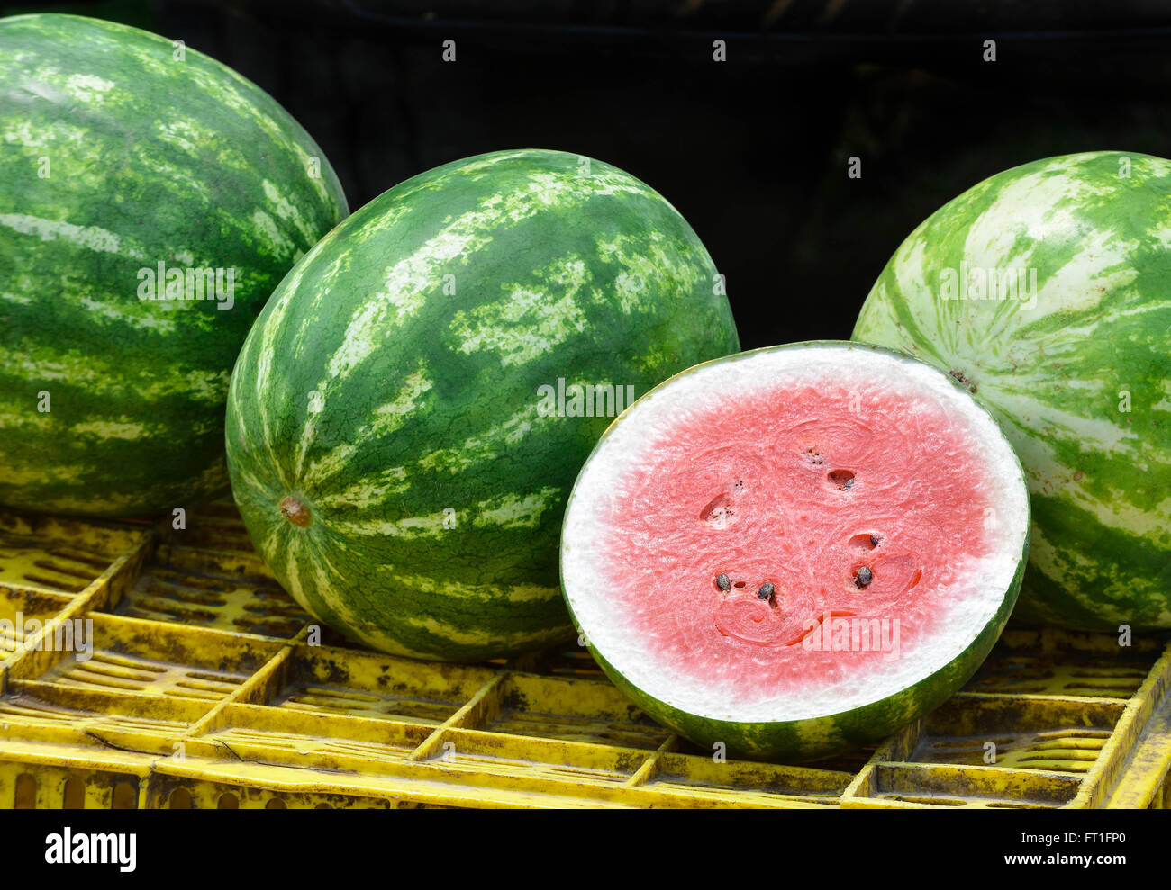 Close up of watermelons on a road side produce vending post Stock Photo ...