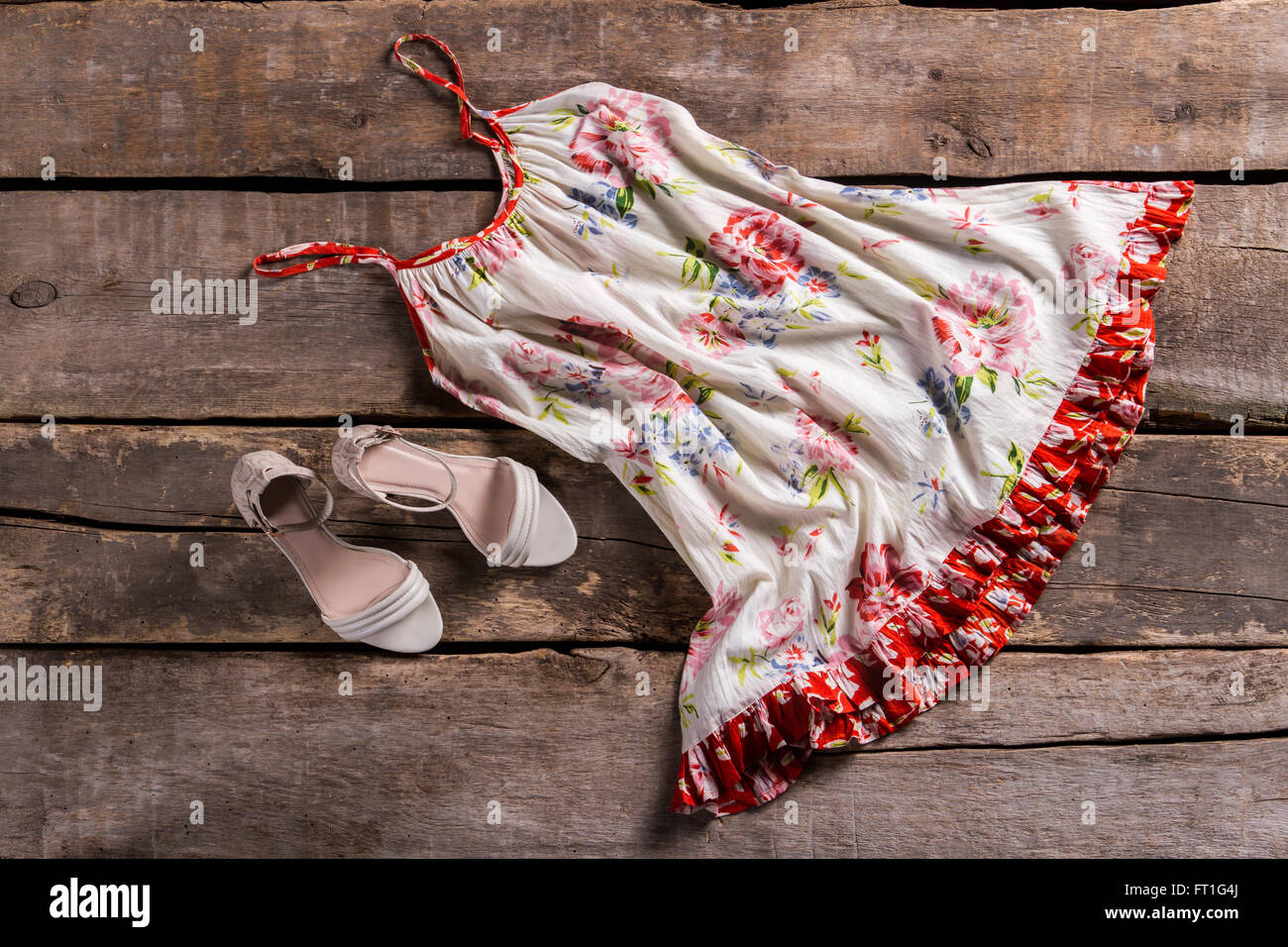 Sarafan with beige heel shoes Stock Photo - Alamy