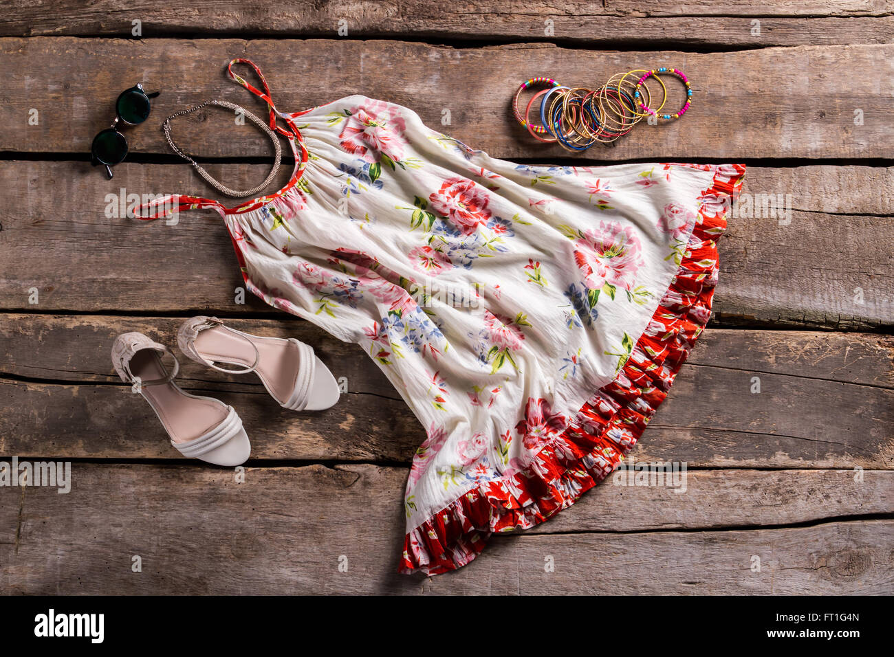 Sarafan with footwear and accessories Stock Photo - Alamy