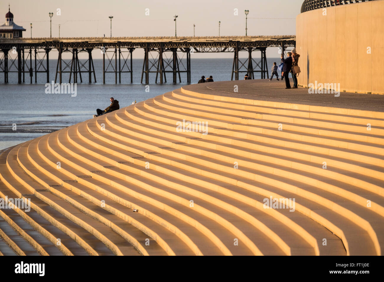 The Promenade steps down to the beach at Blackpool in Lancashire in the ...