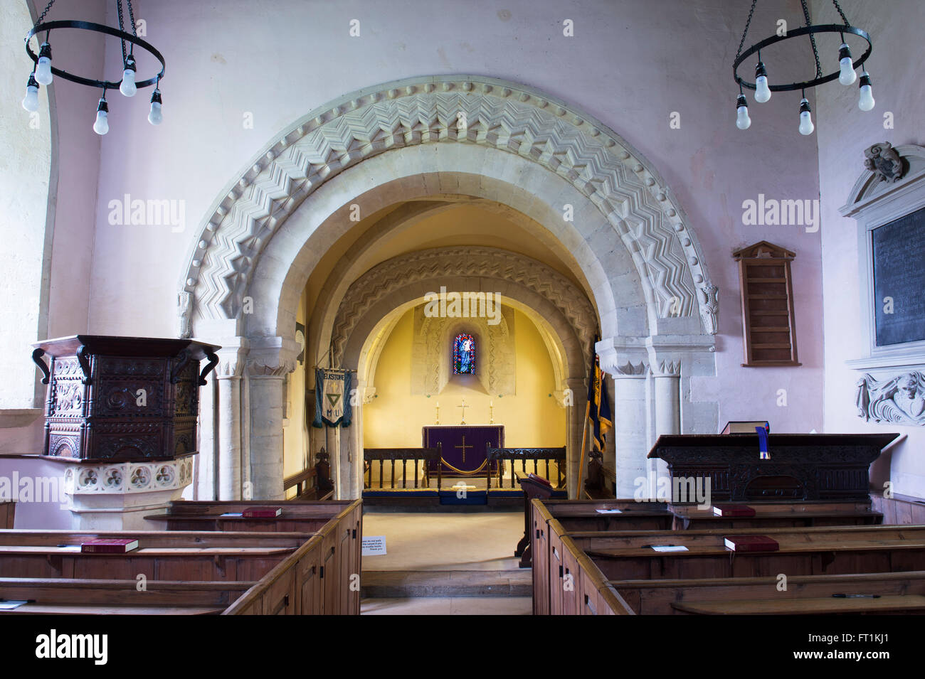 Altar and Stained Glass window interior of St John the Evangelist ...