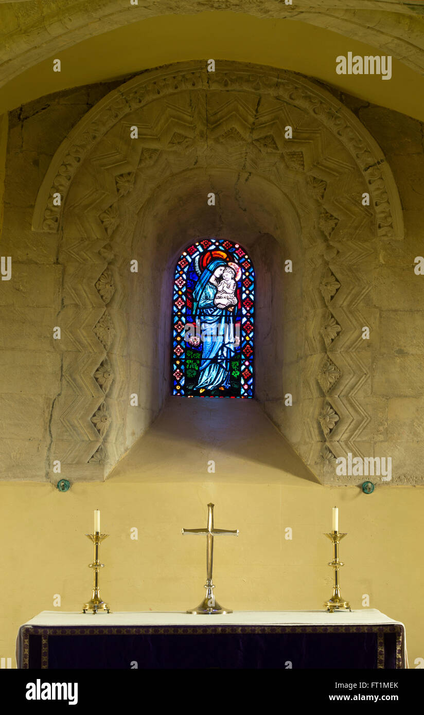 Altar and Stained Glass window interior of St John the Evangelist ...