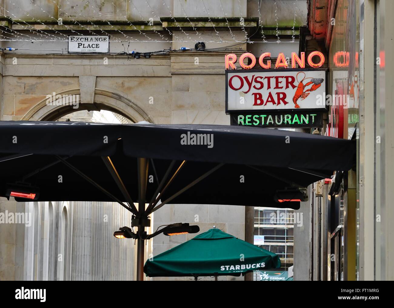 The famous Rogano Oyster Bar Restaurant sign in Glasgow, Scotland, UK ...