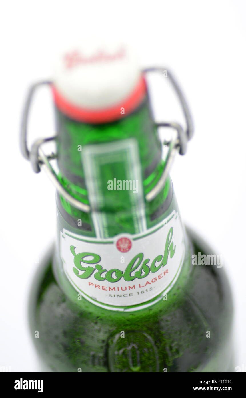 Grolsch premium lager beer isolated on white background Stock Photo - Alamy