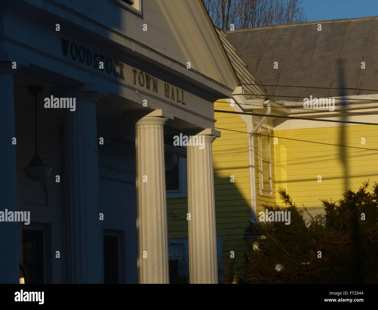 USA, New York, Woodstock, Catskill Mountains, City Hall, Town Hall ...