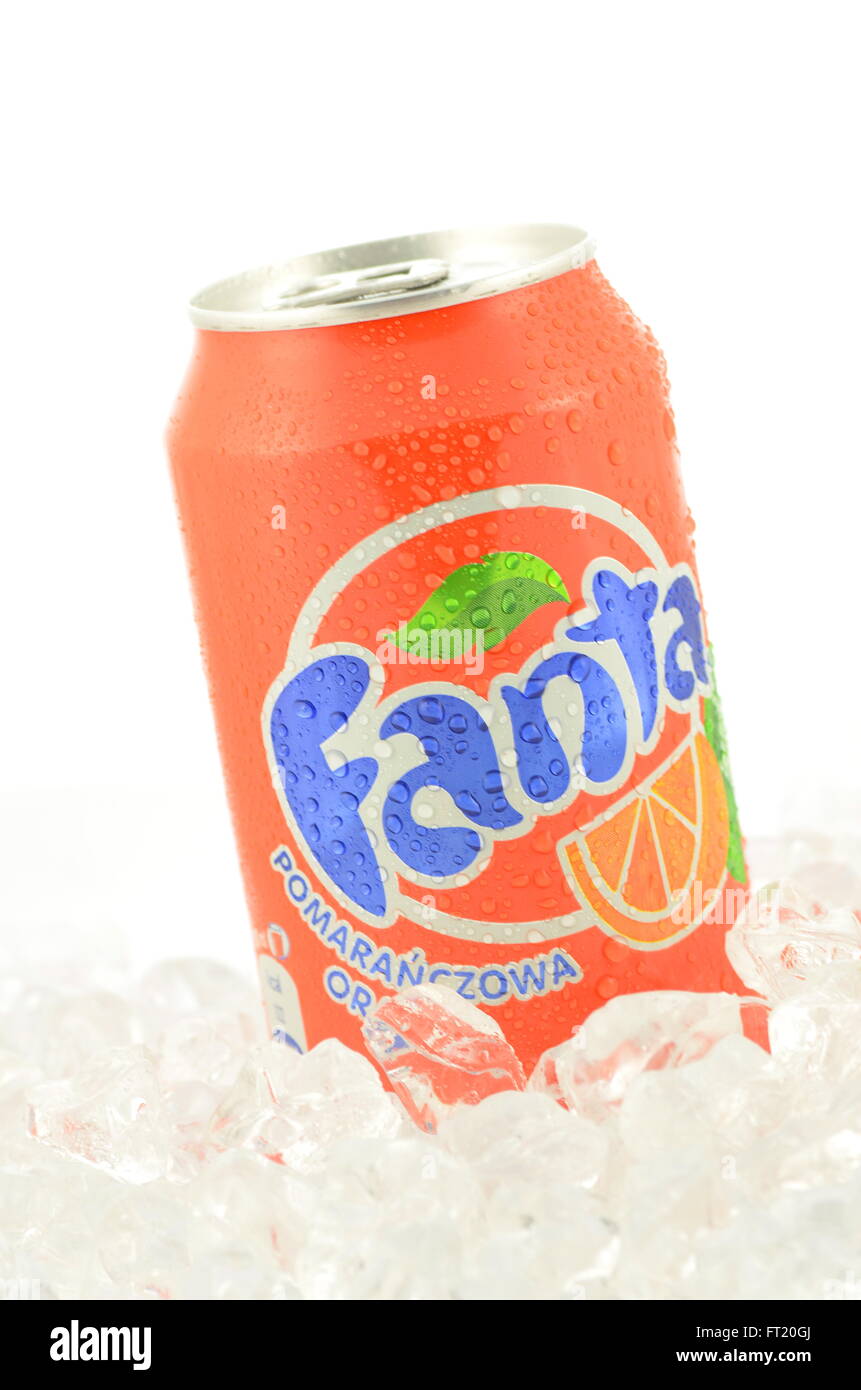 Fanta drink in can on ice isolated on white background Stock Photo - Alamy