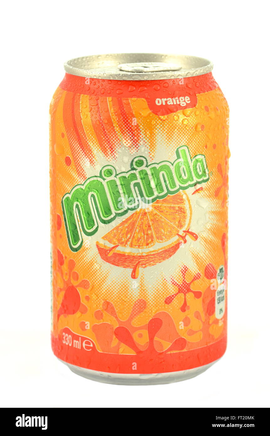 Mirinda drink in can isolated on white background Stock Photo - Alamy