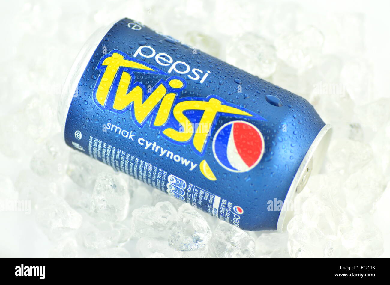Pepsi Twist drink in can on ice isolated on white background Stock ...