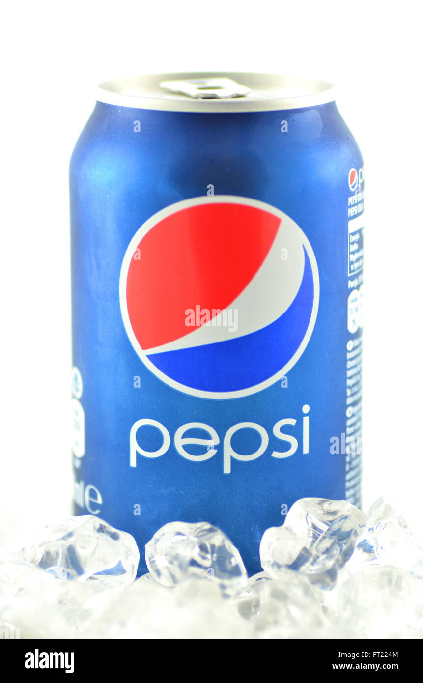 Pepsi drink in can on ice isolated on white background Stock Photo - Alamy