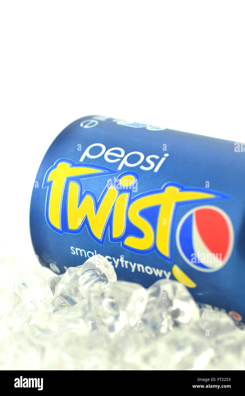 Pepsi Twist drink in can on ice isolated on white background Stock ...