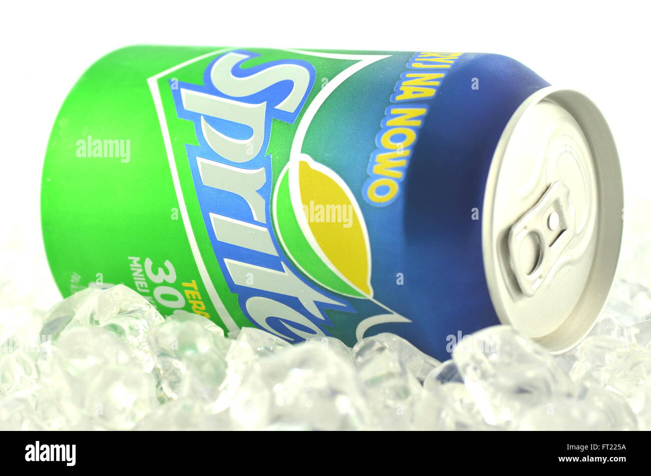 Sprite drink in a can on ice isolated on white background Stock Photo ...