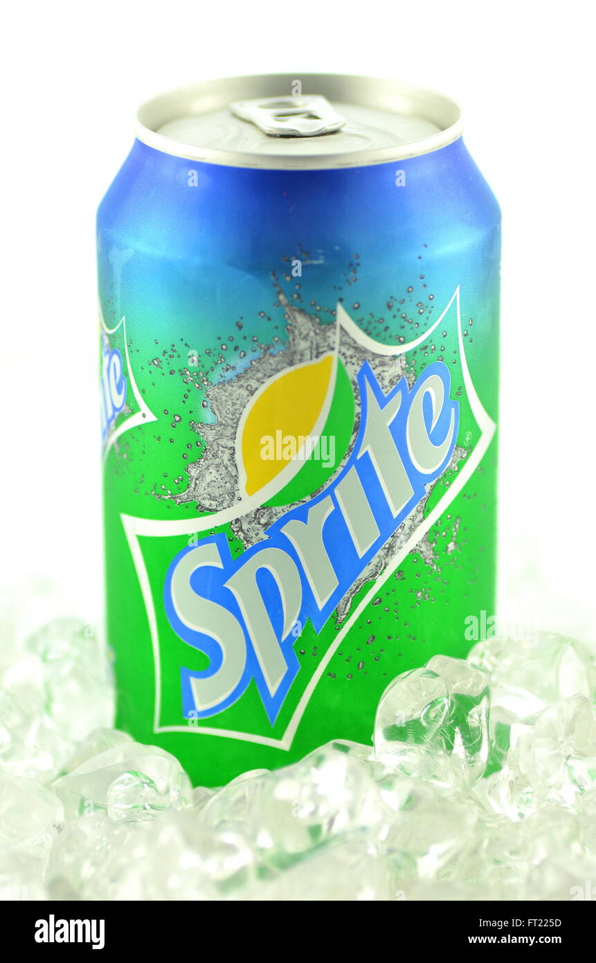 Sprite drink in a can on ice isolated on white background Stock Photo ...