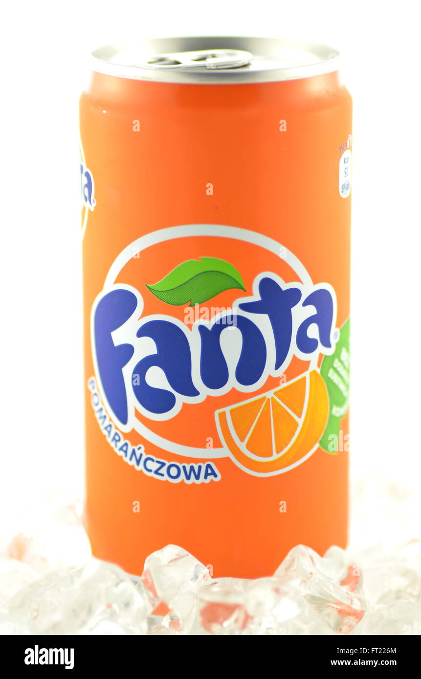 Fanta drink in can on ice isolated on white background Stock Photo - Alamy