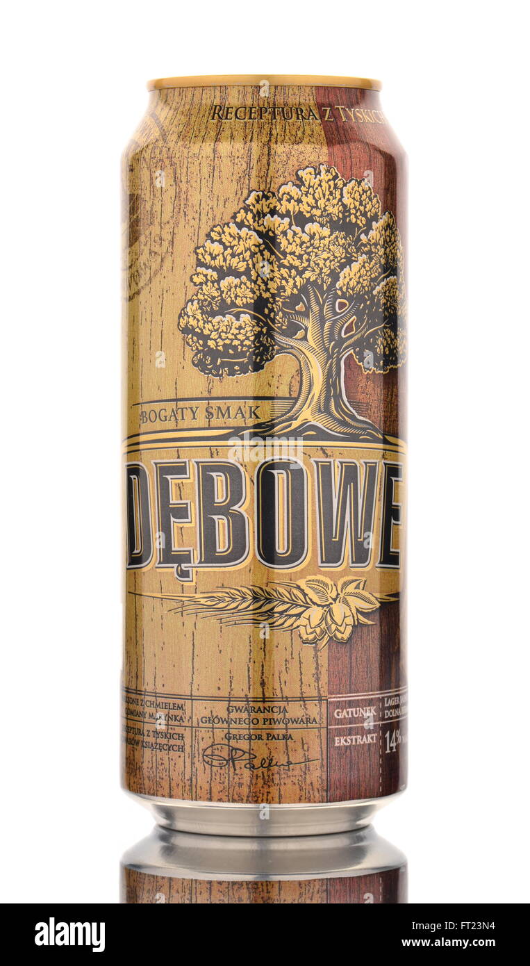 Debowe lager beer isolated on white background. Debowe beer is brewed ...