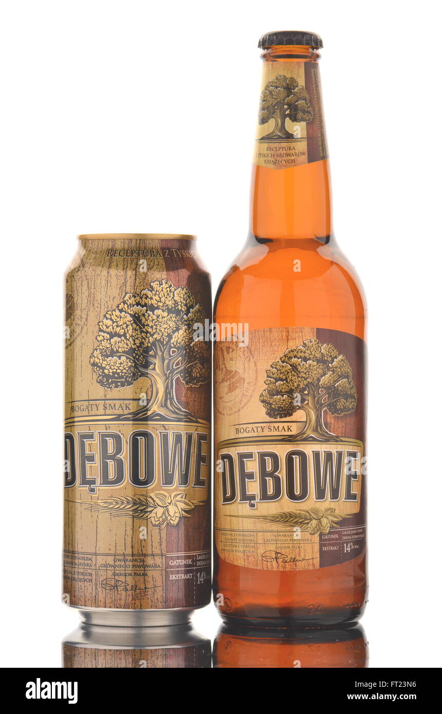 Debowe lager beer isolated on white background. Debowe beer is brewed ...