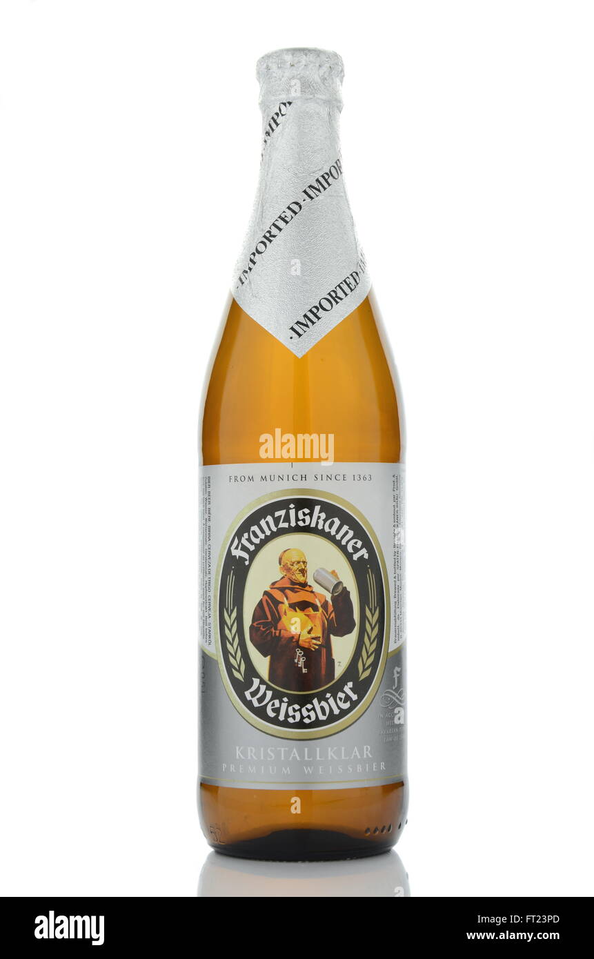 Franziskaner premium beer isolated on white background Stock Photo - Alamy