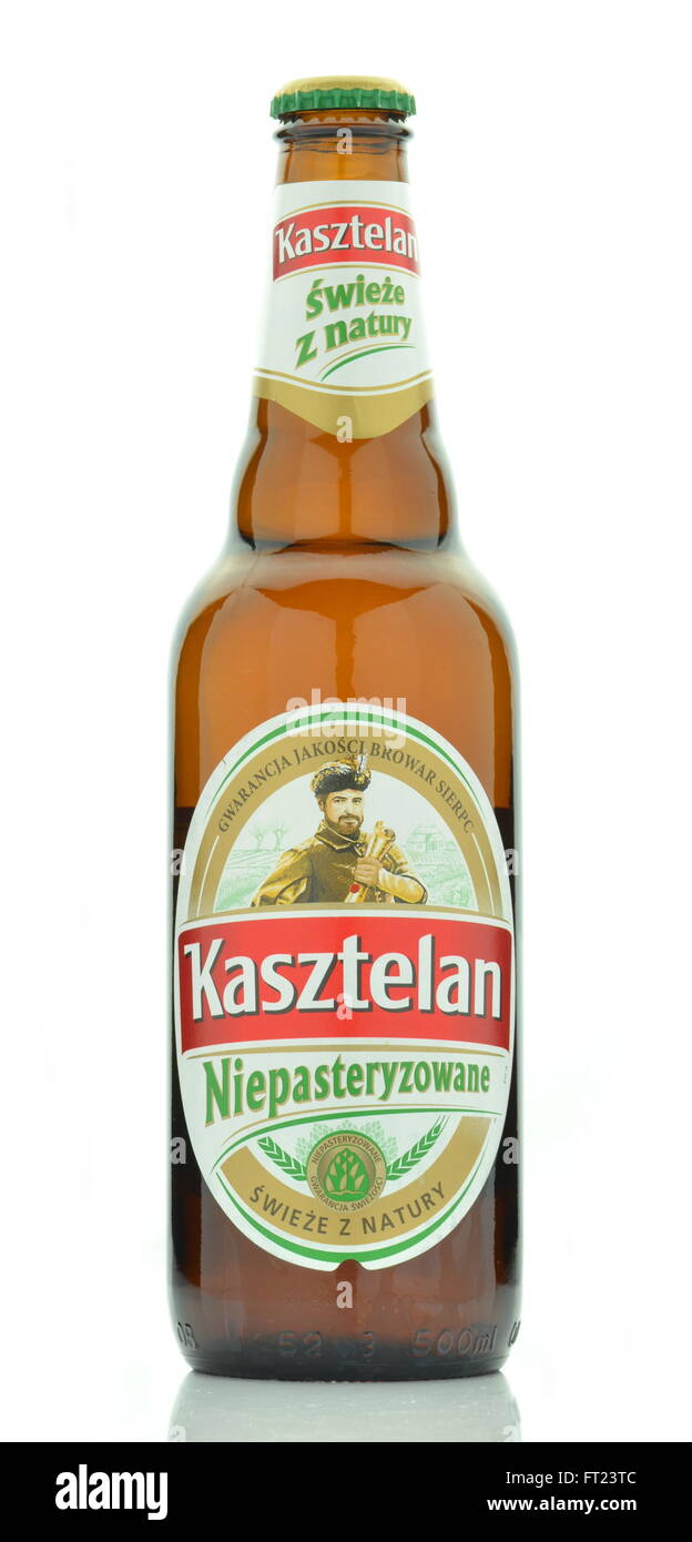 Kasztelan unpasteurized lager beer isolated on white background Stock ...