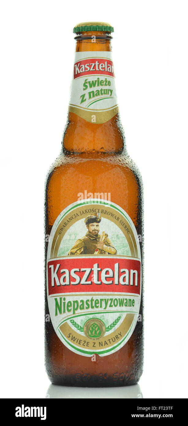 Kasztelan unpasteurized lager beer isolated on white background Stock ...