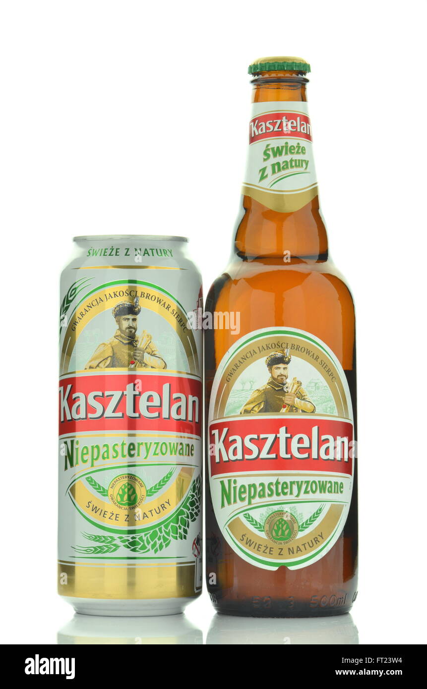 Kasztelan unpasteurized lager beer isolated on white background Stock ...