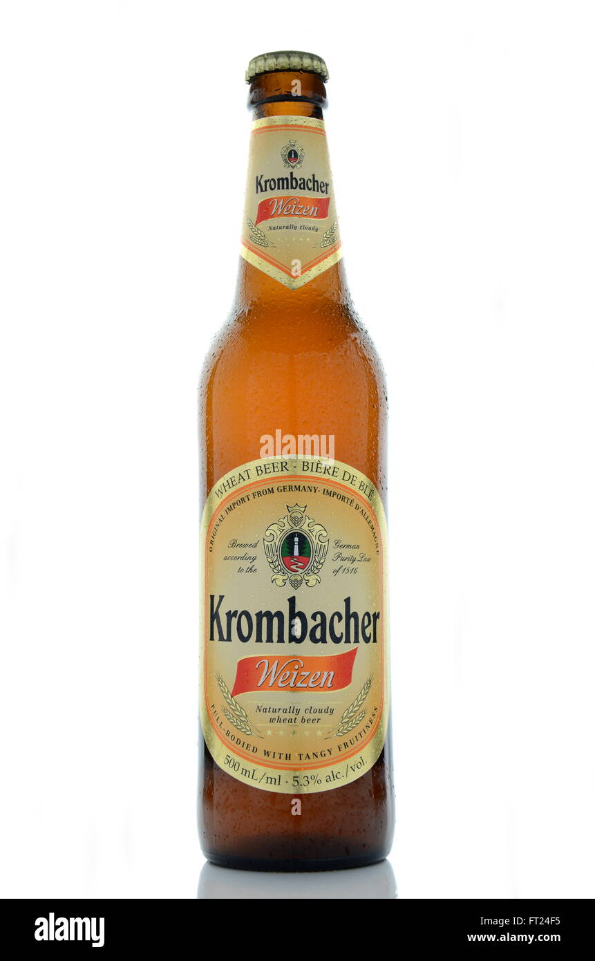 Krombacher pils beer isolated on white background. Krombacher brewery ...