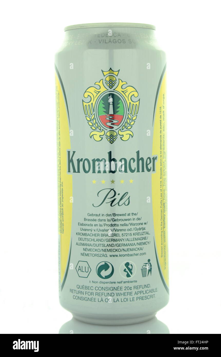 Krombacher pils beer isolated on white background. Krombacher brewery ...