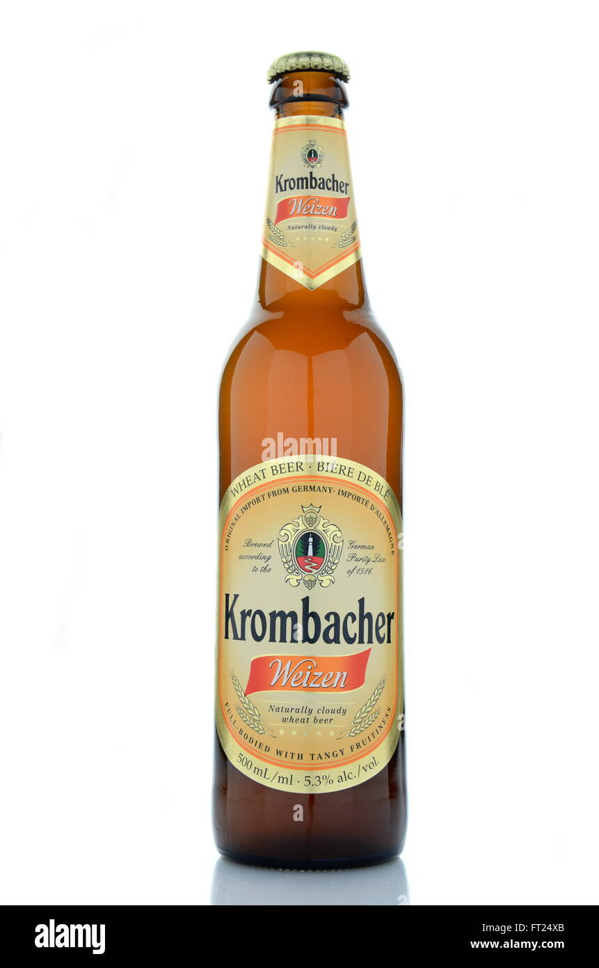 Krombacher pils beer isolated on white background. Krombacher brewery ...