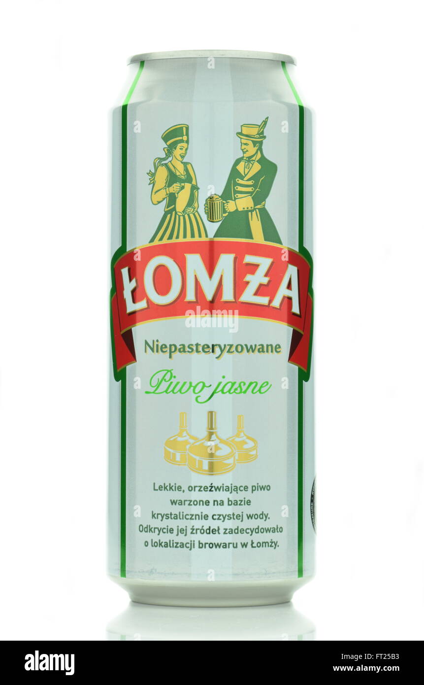 Lomza unpasteurized lager beer isolated on white background Stock Photo ...