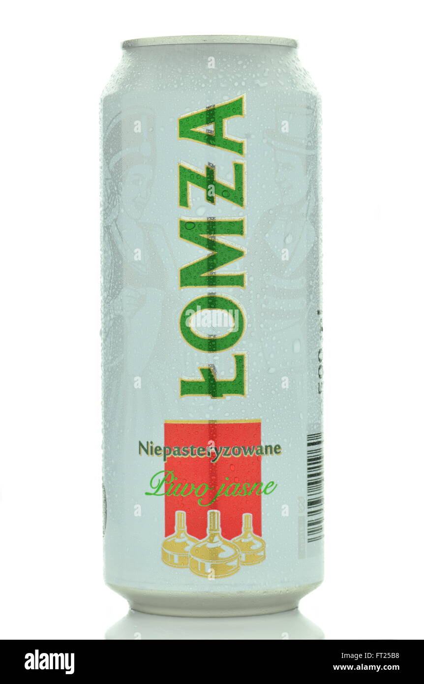 Lomza unpasteurized lager beer isolated on white background Stock Photo ...