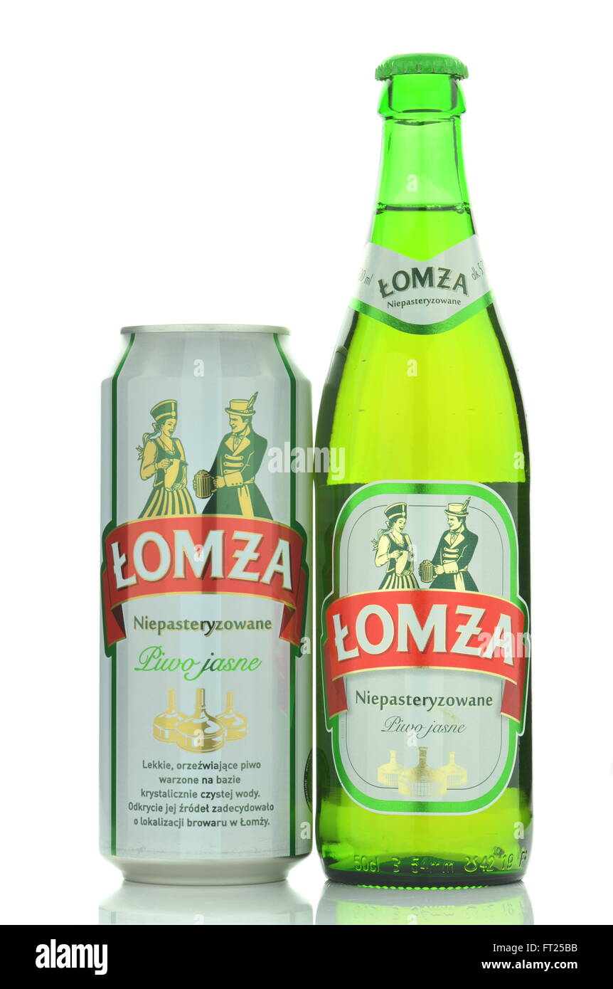 Lomza unpasteurized lager beer isolated on white background Stock Photo ...