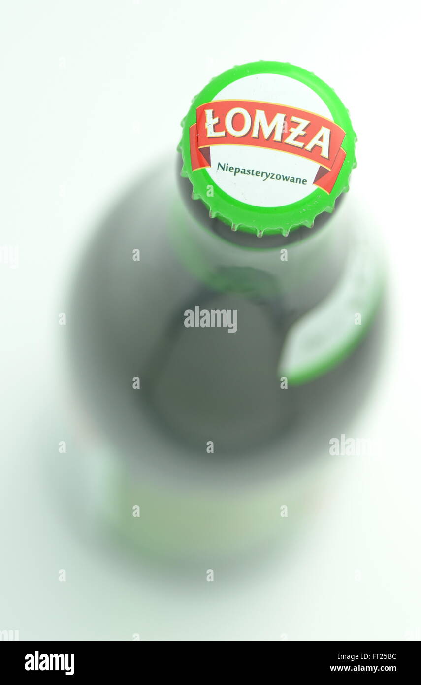 Lomza unpasteurized lager beer isolated on white background Stock Photo ...