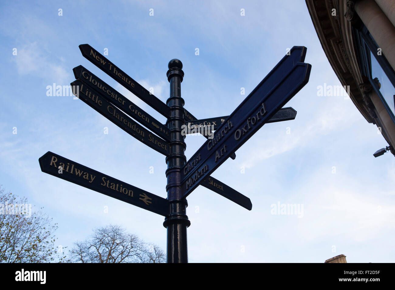 A tall sign for use by tourists in the university city of Oxford ...