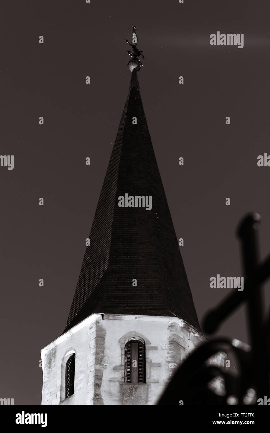 Catholic church in french village night view, Andlau Stock Photo - Alamy