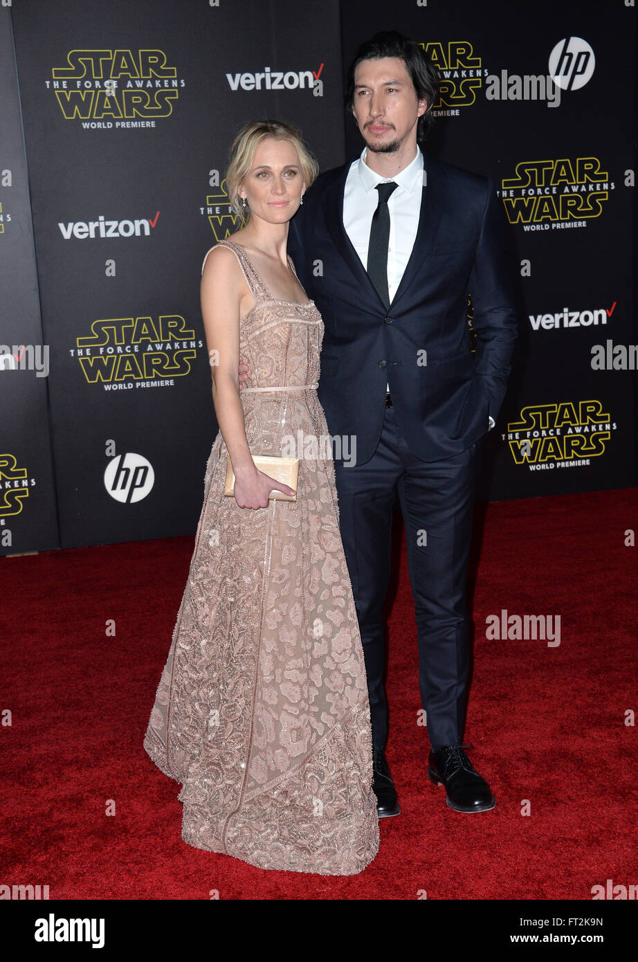 LOS ANGELES, CA - DECEMBER 14, 2015: Actor Adam Driver & wife Joanne ...