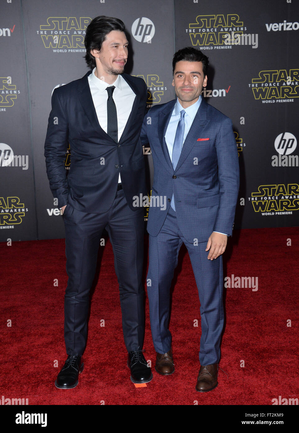 LOS ANGELES, CA - DECEMBER 14, 2015: Actors Adam Driver & Oscar Isaac ...