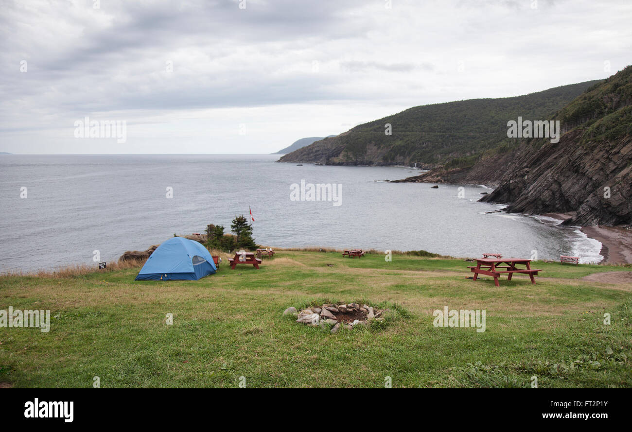 campsite on cliffs at meat cove in cape bretton island , nova scotia ...
