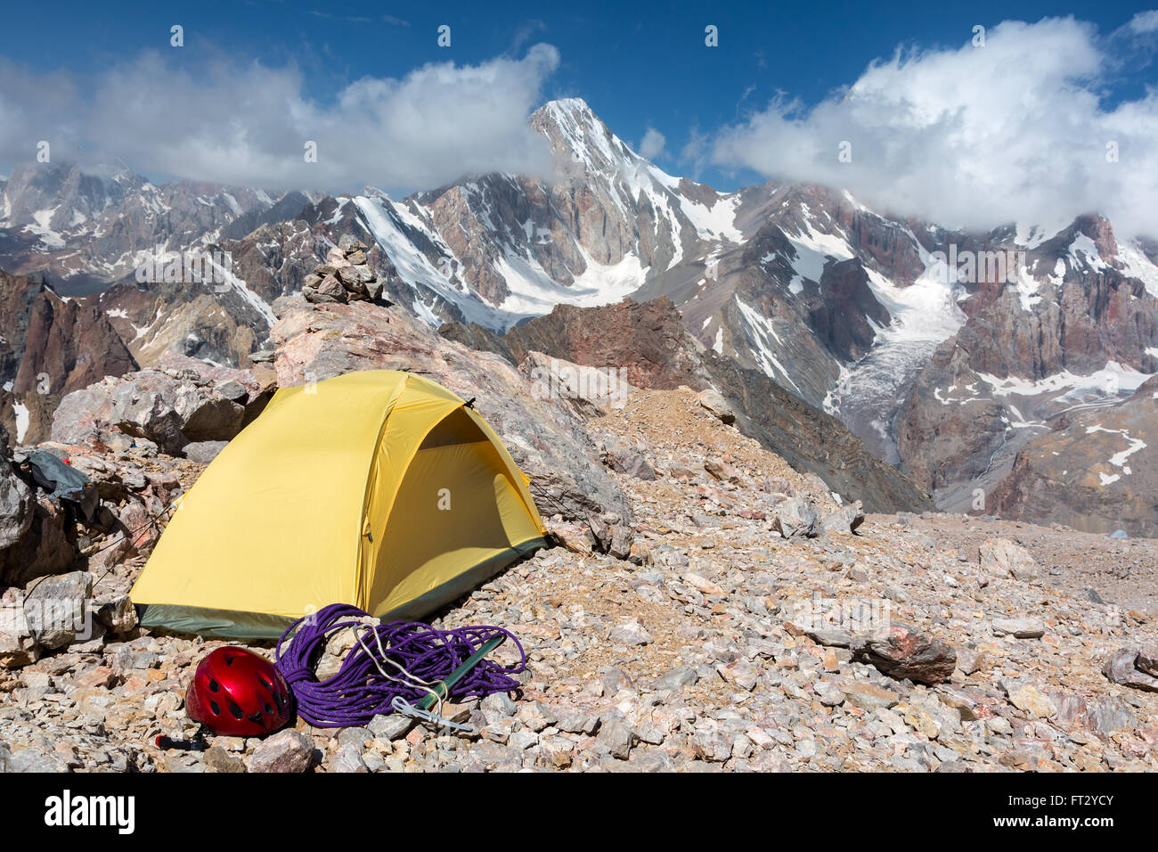 Alpine Climbers Camp in Mountains Stock Photo - Alamy