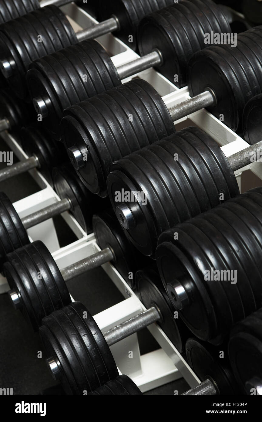 Heavy sports dumbbells in modern sports club Stock Photo - Alamy