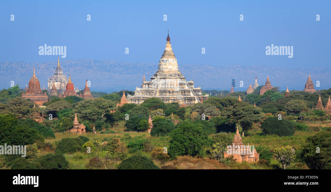 Panorama the Temples of bagan at sunrise, Bagan(Pagan), Myanmar Stock ...