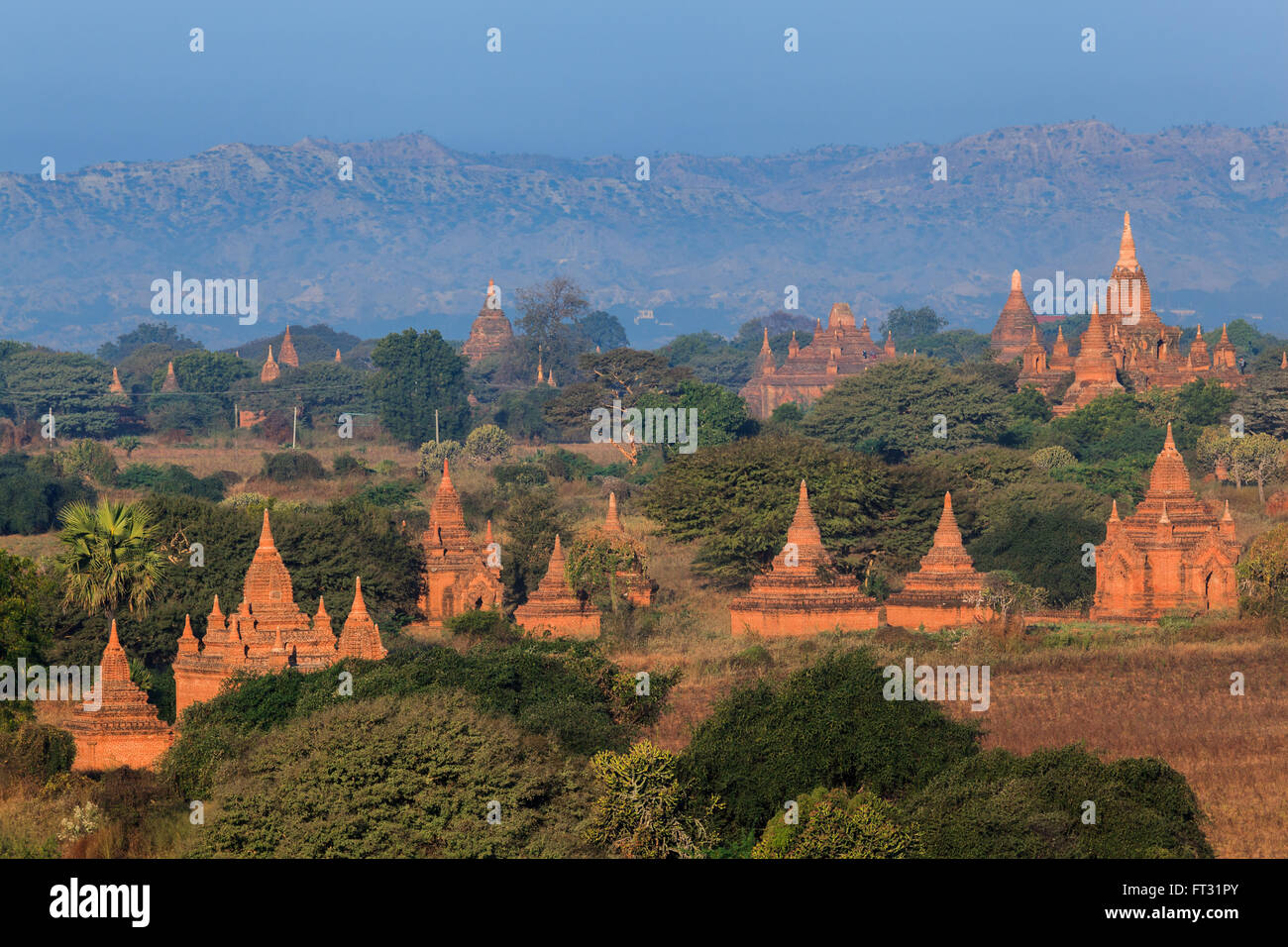 Panorama the Temples of bagan at sunrise, Bagan(Pagan), Myanmar Stock ...