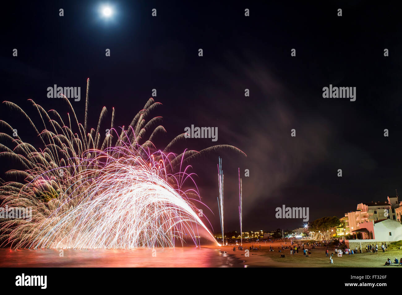Fireworks on the beach, Spain Stock Photo - Alamy
