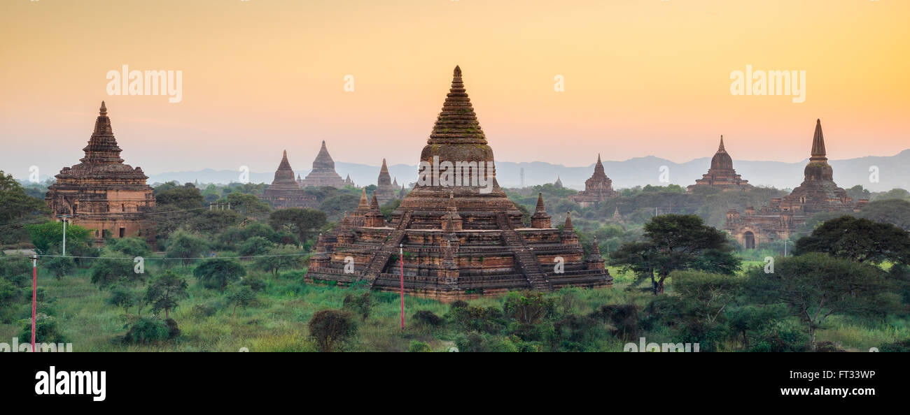 Panorama of Bagan temple at sunset, Mandalay, Myanmar Stock Photo - Alamy