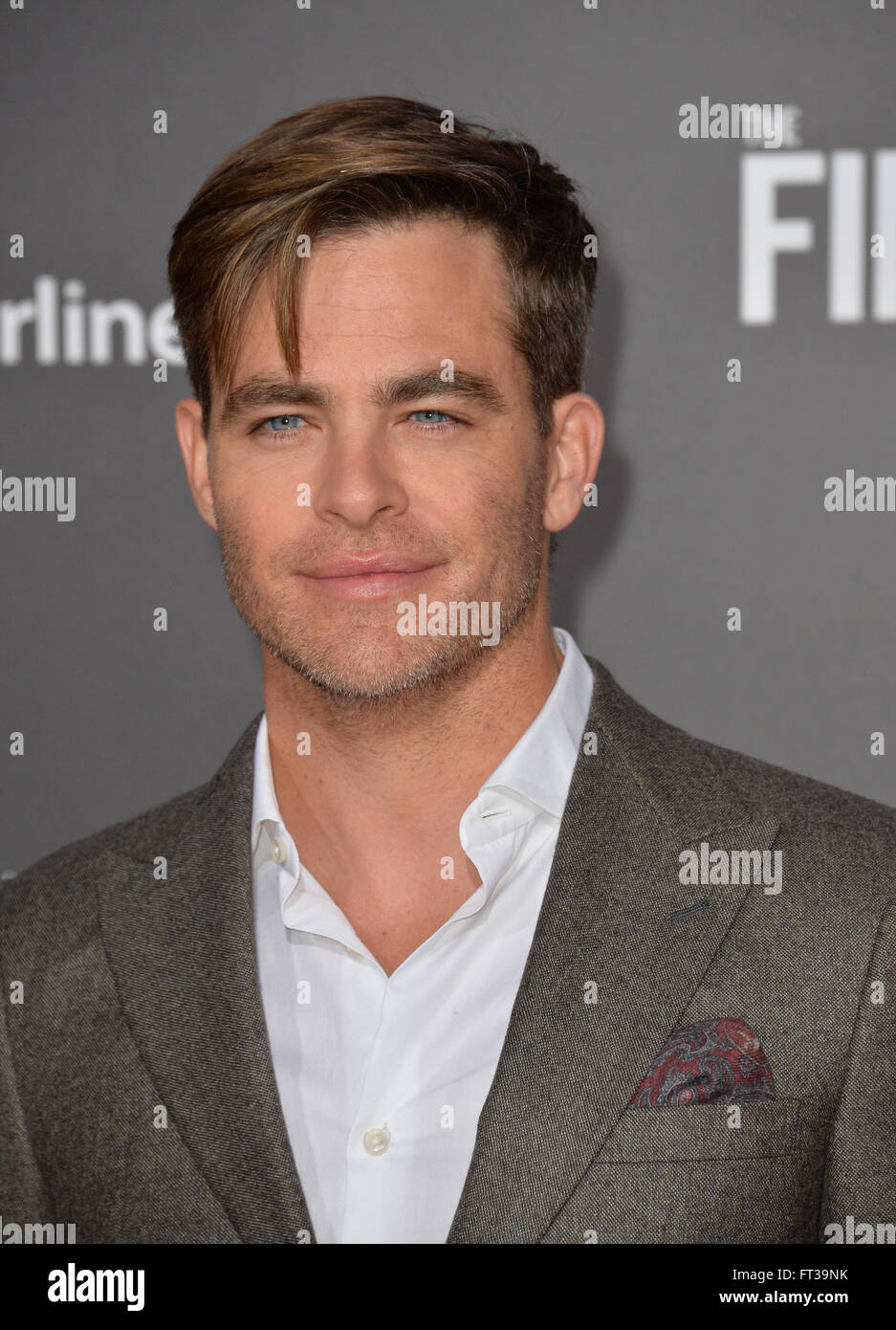 LOS ANGELES, CA - JANUARY 25, 2016: Actor Chris Pine at the premiere of ...