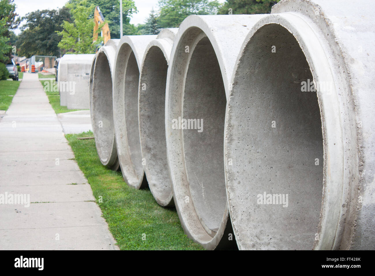 precast concrete drainage pipes on a city infrastructure re ...