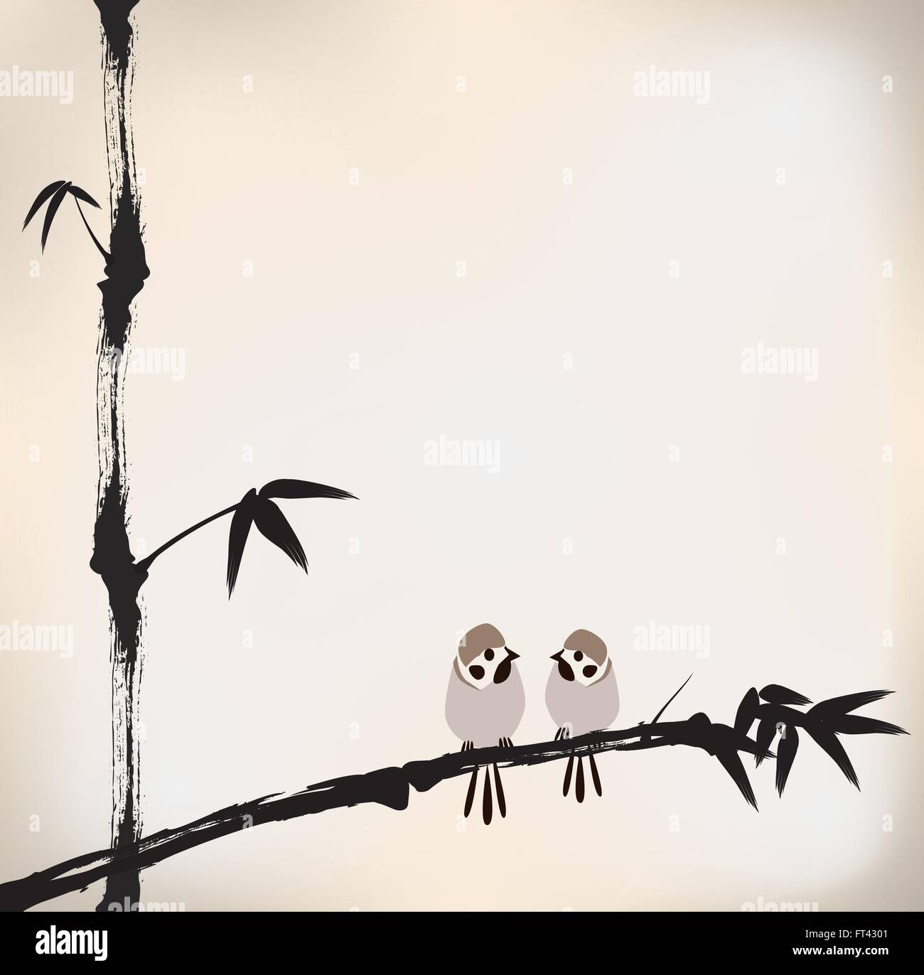 ink painted bamboo and birds Stock Vector Image & Art - Alamy