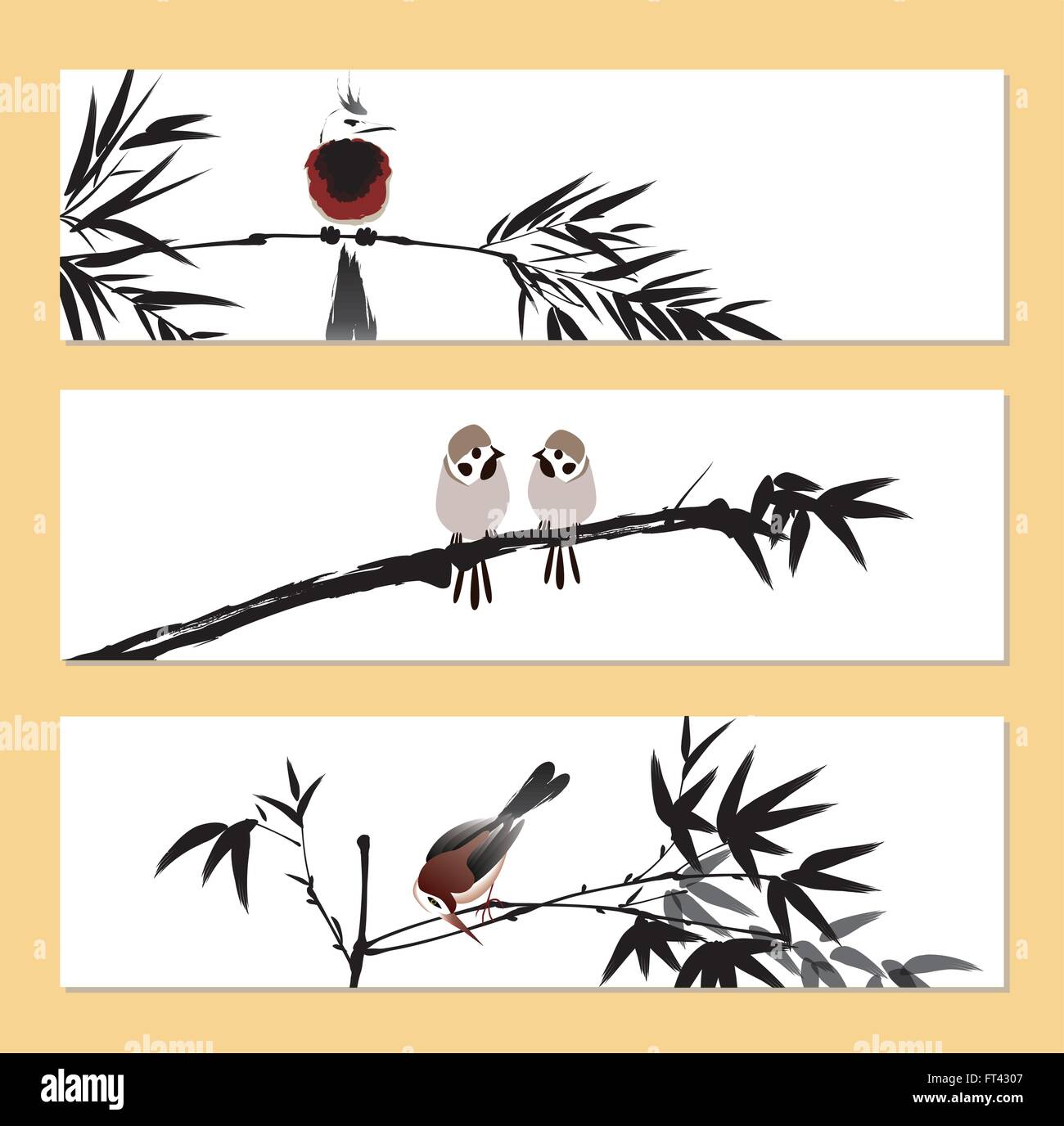 Bamboo with birds Stock Vector Images - Alamy