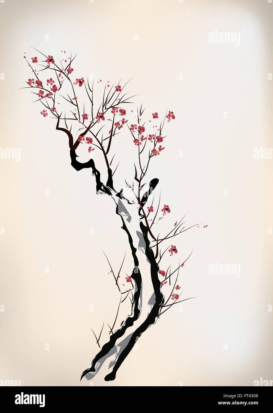 Cherry Blossom Tree Ink Painting